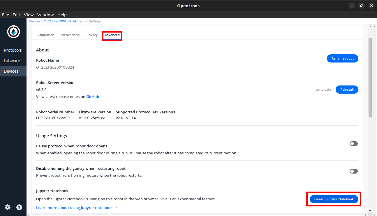 Using Jupyter Notebooks with OT2